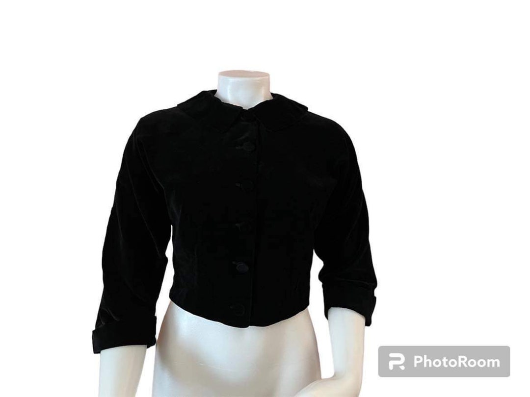 Vintage Bolero Style Jacket Black Velvet 1950s Cropped Jacket With ...