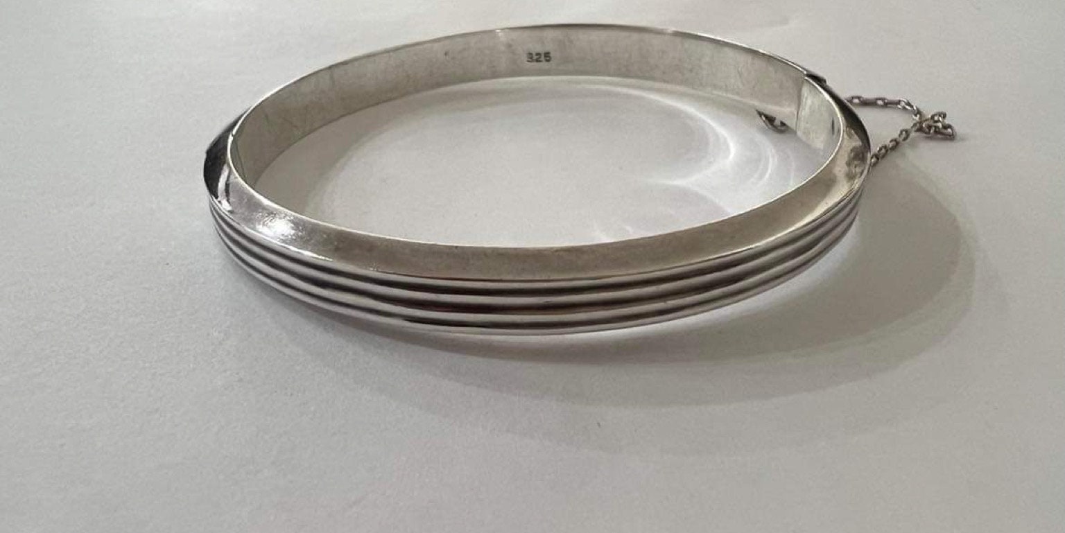 Vintage Silver Hinged Bangle Bracelet 925 Silver Ridged - Etsy