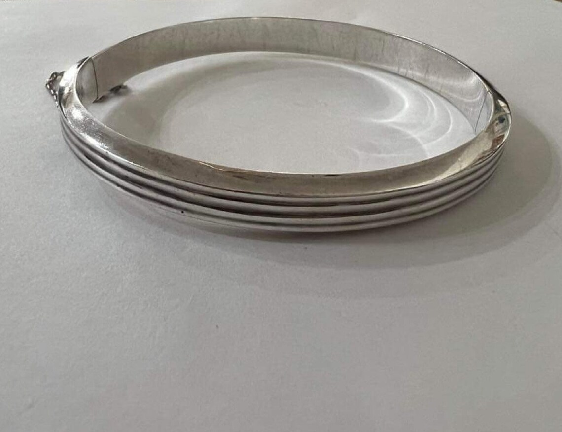 Vintage Silver Hinged Bangle Bracelet 925 Silver Ridged - Etsy