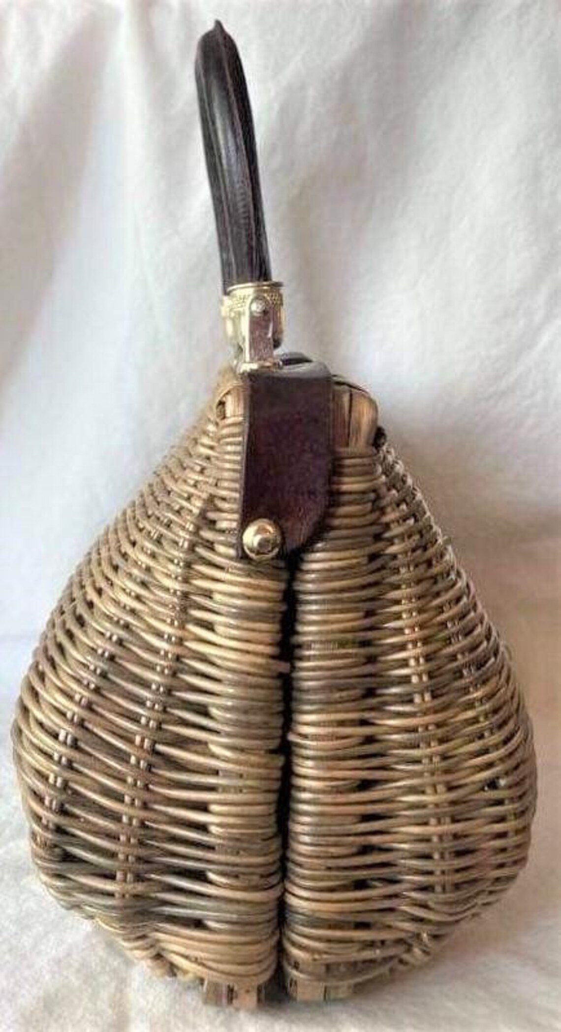 Vintage Woven Wicker Purse With Leather Trim and Gold Fittings | Etsy