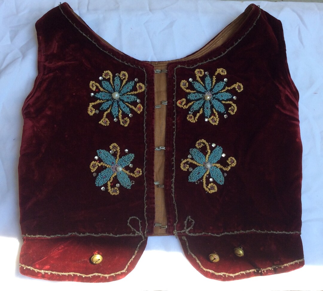 Polish Traditional Dance Costume Vintage Childrens Vest Red Velvet Hand ...