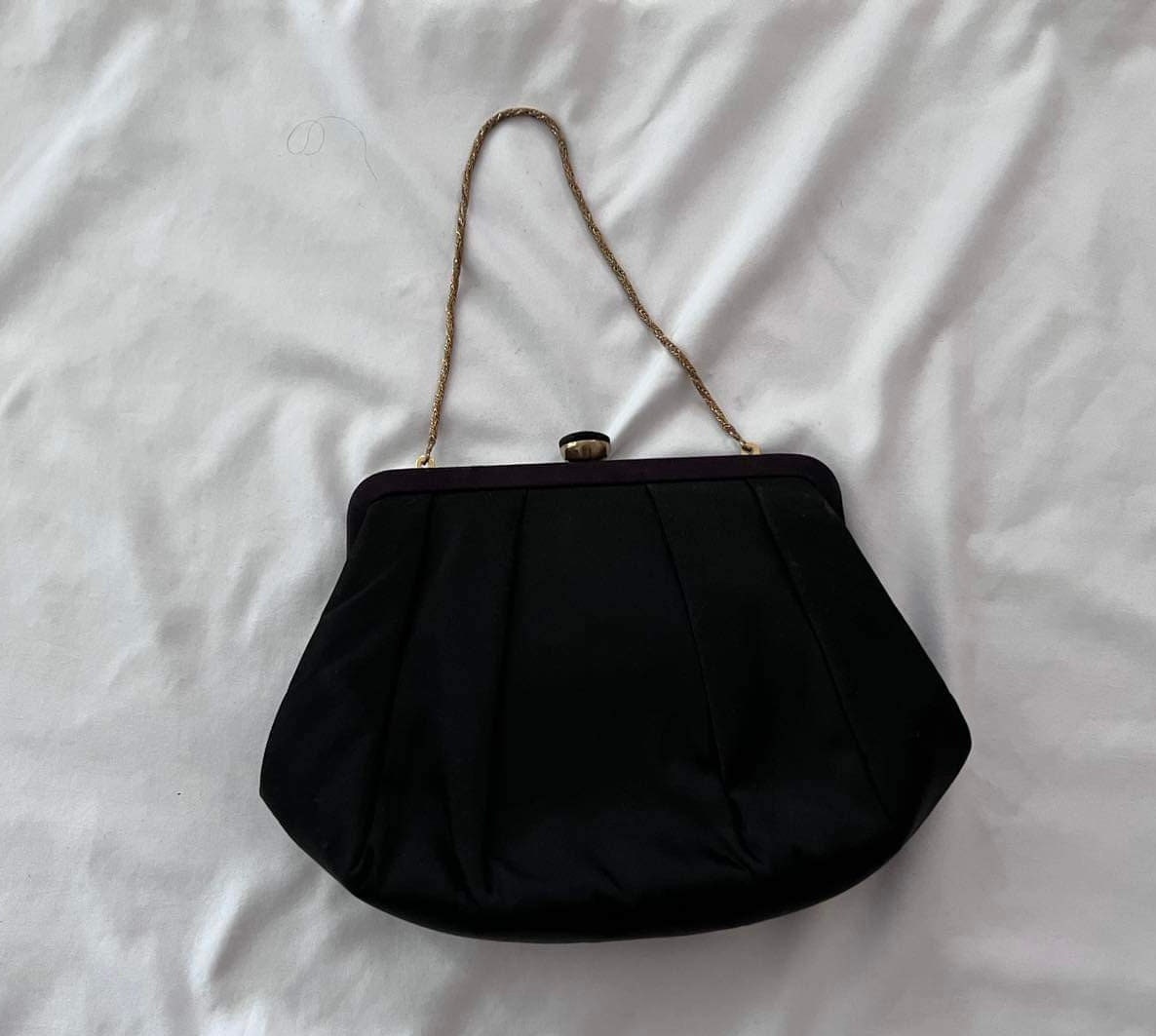 Crown Lewis Handbag With Change Purse and Comb Black Fabric Chain ...