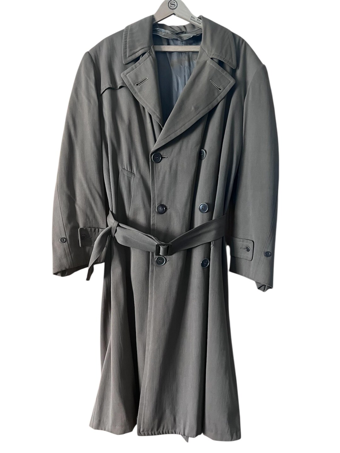 Vintage Military Trench Coat Khaki Double Breasted With Belt Unisex ...
