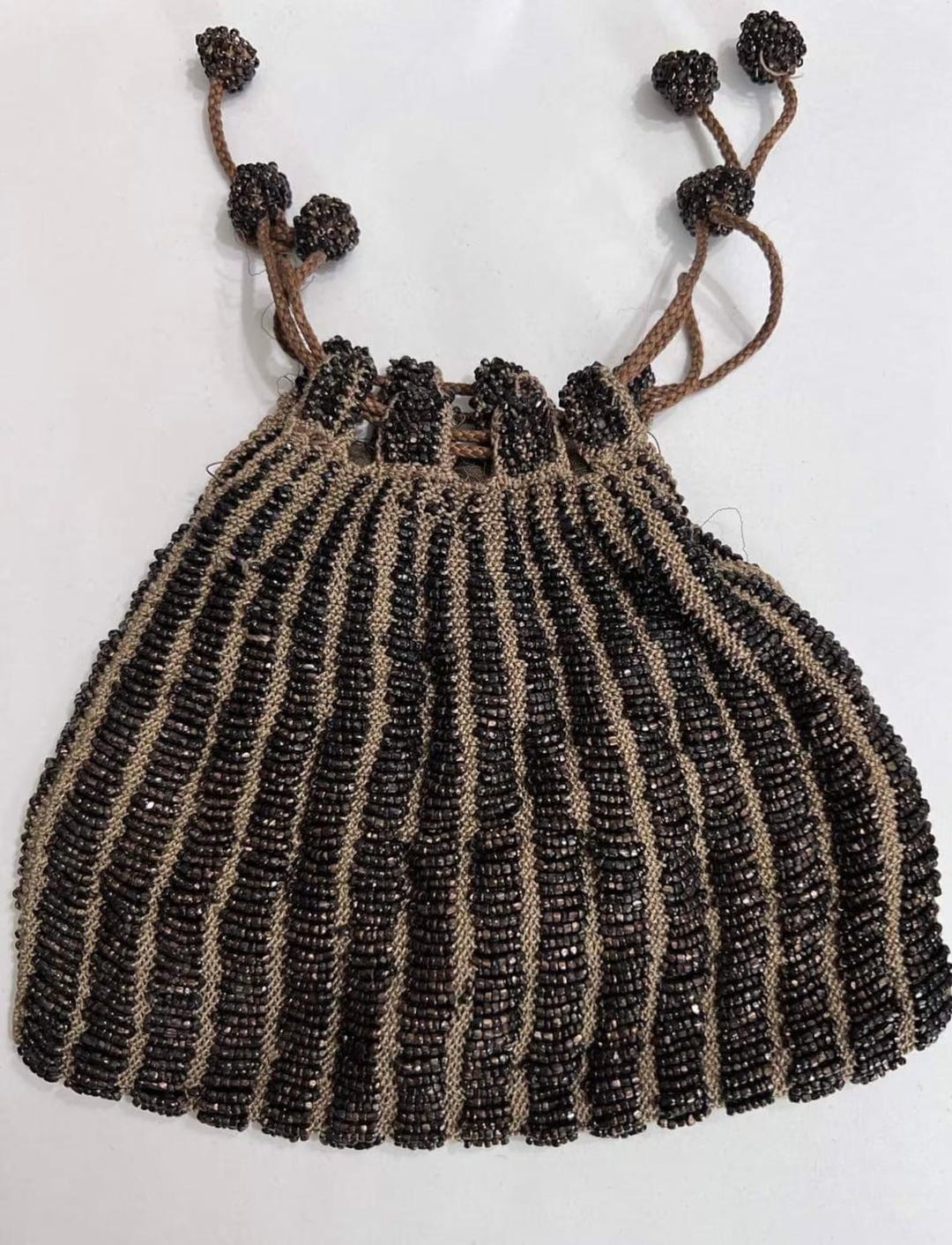 Antique Beaded Drawstring Purse Bronze Micro Beads 1920s Edwardian ...