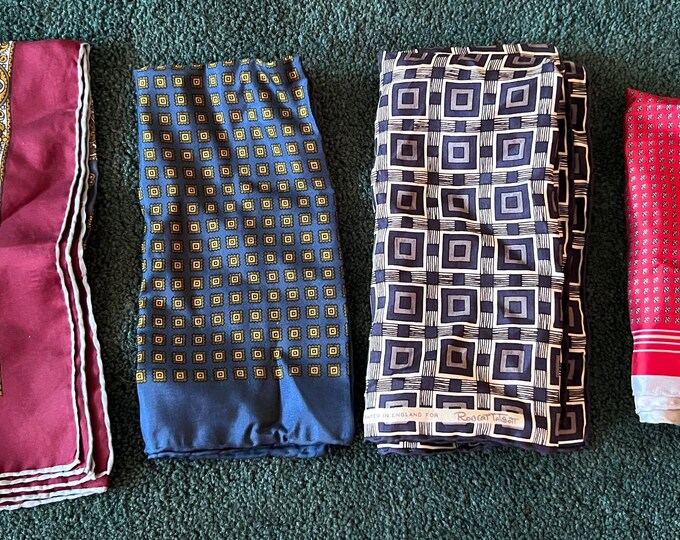 Vintage Pocket Squares Silk Hand Rolled Edges Choice of 2 Blue Green ...