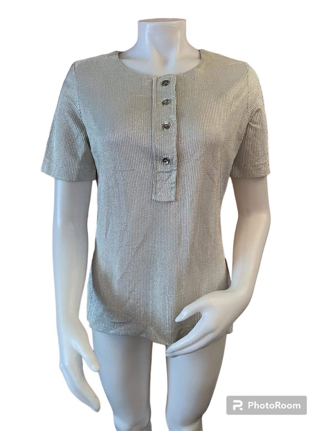 Vintage Silver Metallic Top 1970s Newman-marcus Short Sleeve Top Disco ...