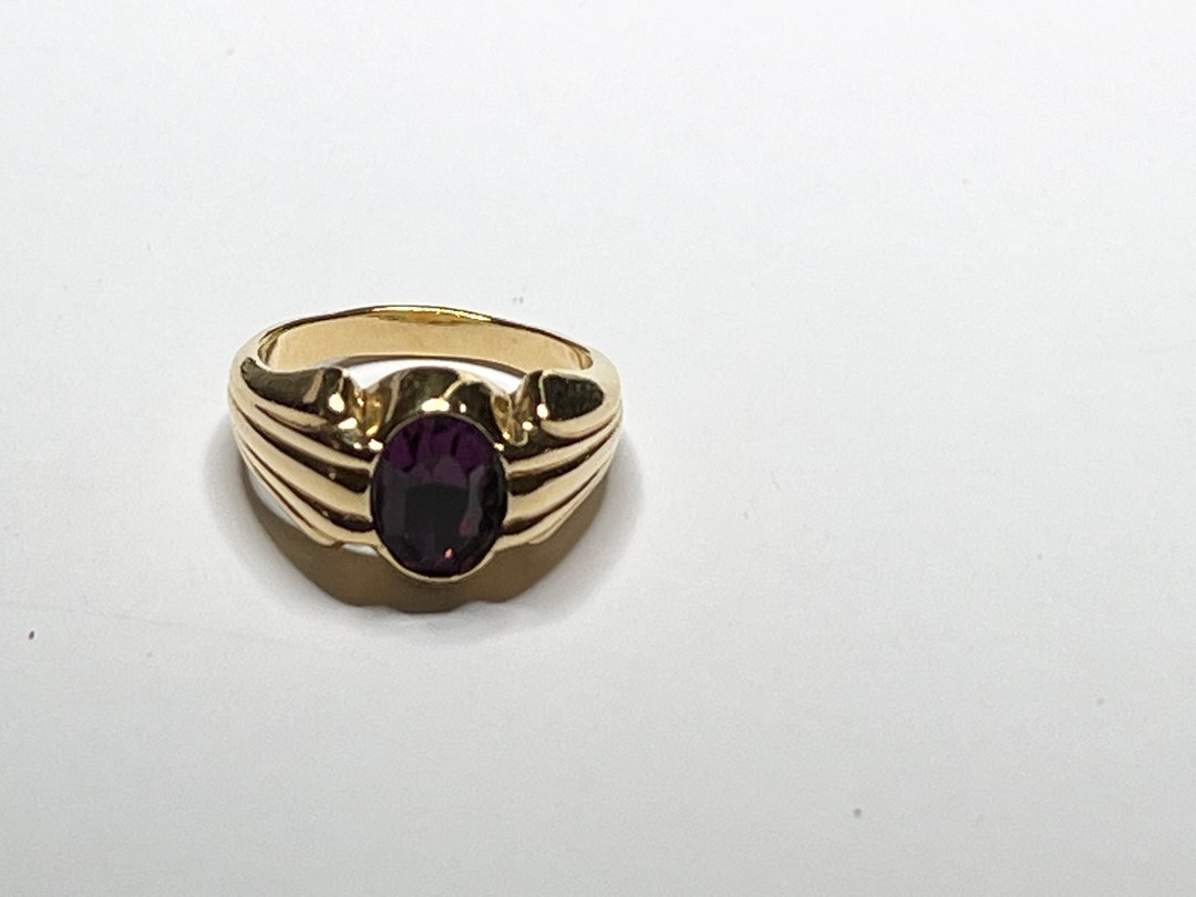 Vintage Costume Jewelry Ring Gold Faux Amethyst Birthstone Ring Unique ...