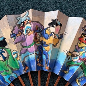 Japanese Hand Painted Fan Paper Wood Kabuki Art Vintage Paper Fan ...