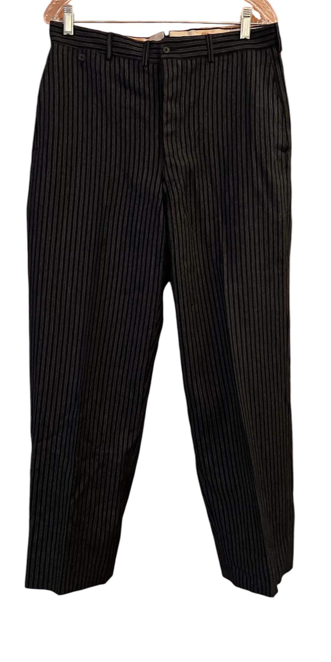 1920s Men’s Slacks Gray and Black Stripe Edwardian Button Front Wool ...