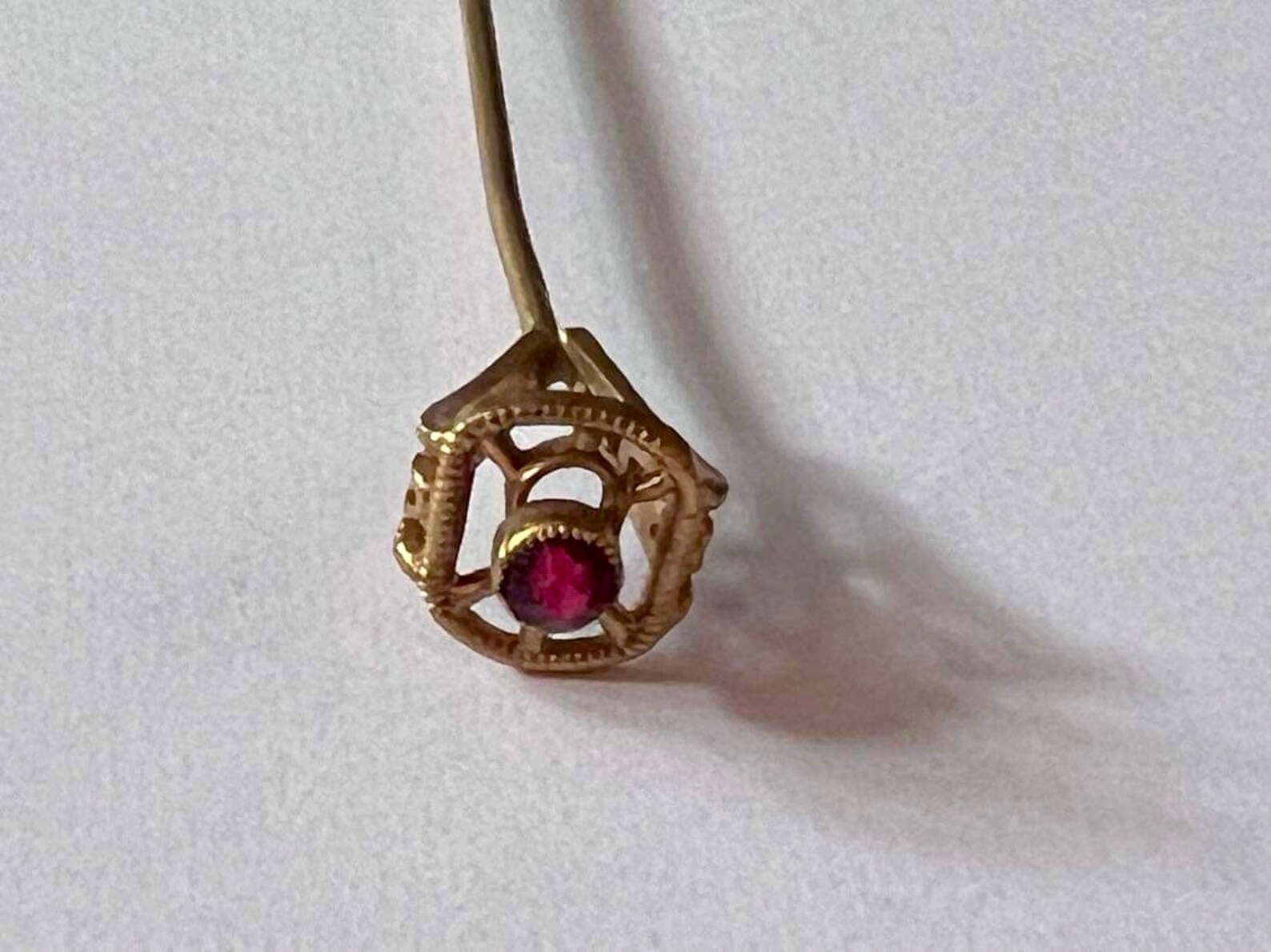 Antique Hat Pin Gold With Filigree and Red Stone Long Hat Pin Hair Pin ...