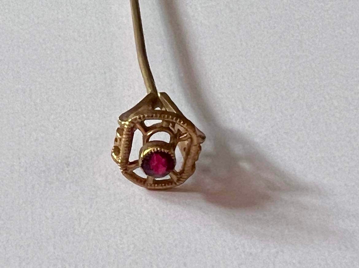 Antique Hat Pin Gold With Filigree and Red Stone Long Hat Pin Hair Pin ...