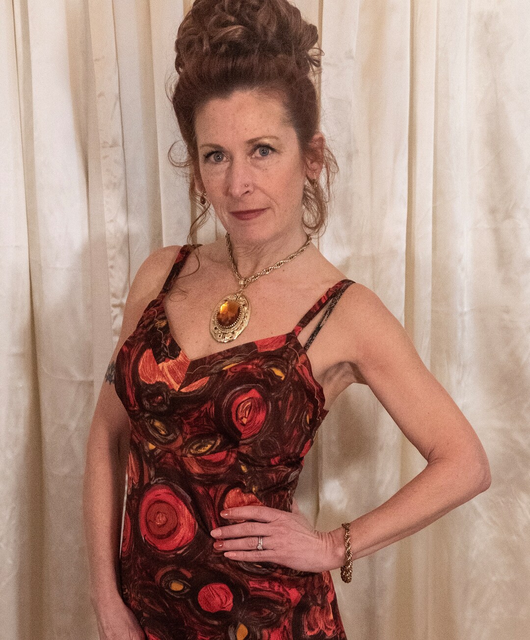 Vintage Whiting and Davis Gold Pendant on a Rope Chain Ornate Gold Oval ...