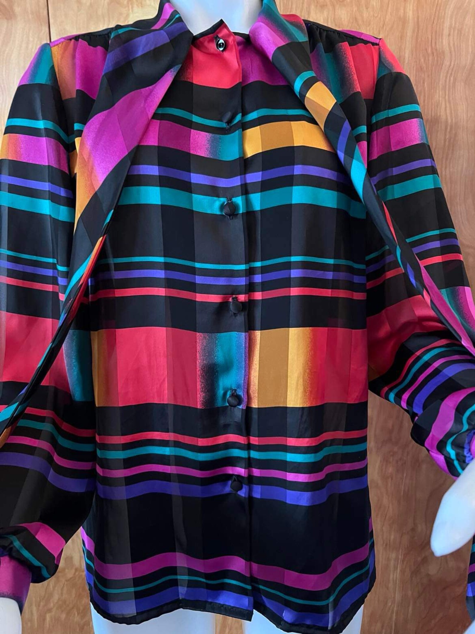 Vintage 1980s Bold Stripe Blouse With Attached Ties SETIAGE Made in USA ...