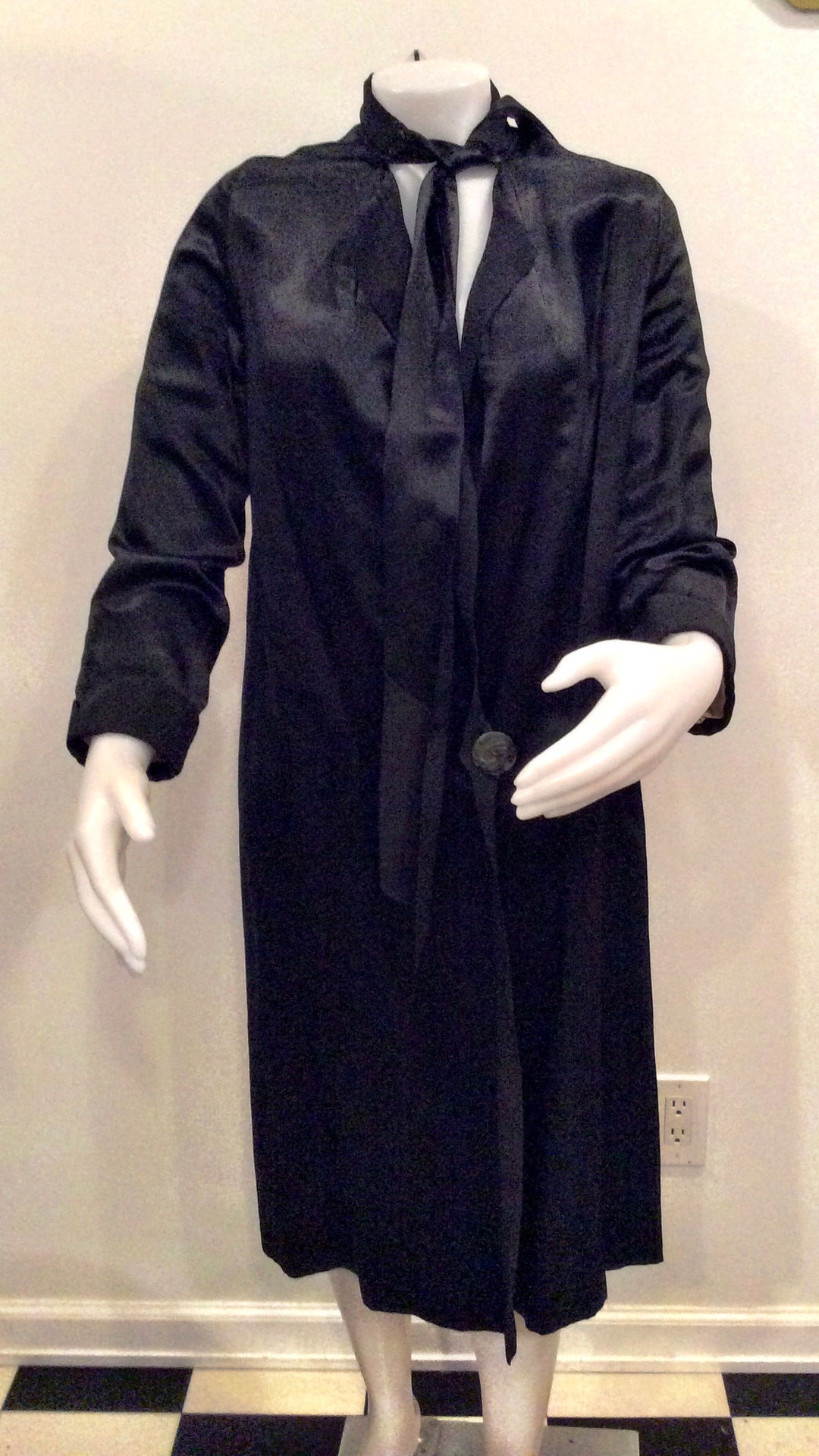 Vintage 1920s Black Opera Coat Womens Tie Neck Formal Black Evening ...