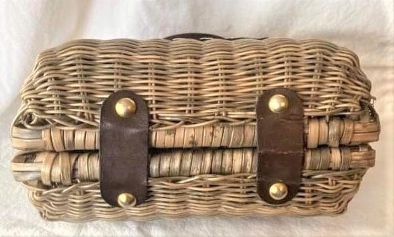 Vintage Woven Wicker Purse With Leather Trim and Gold Fittings Simon ...
