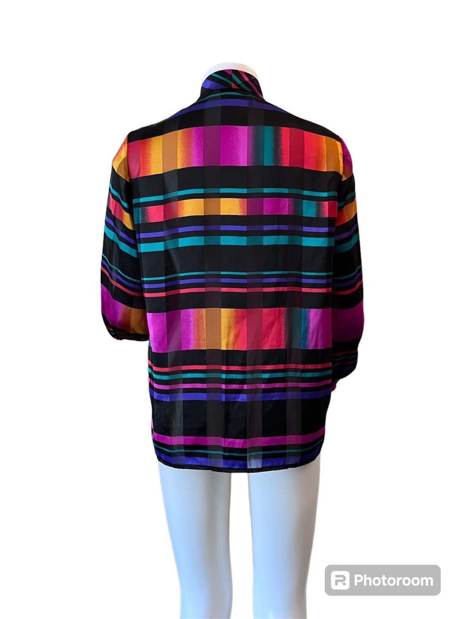 Vintage 1980s Bold Stripe Blouse With Attached Ties SETIAGE Made in USA ...