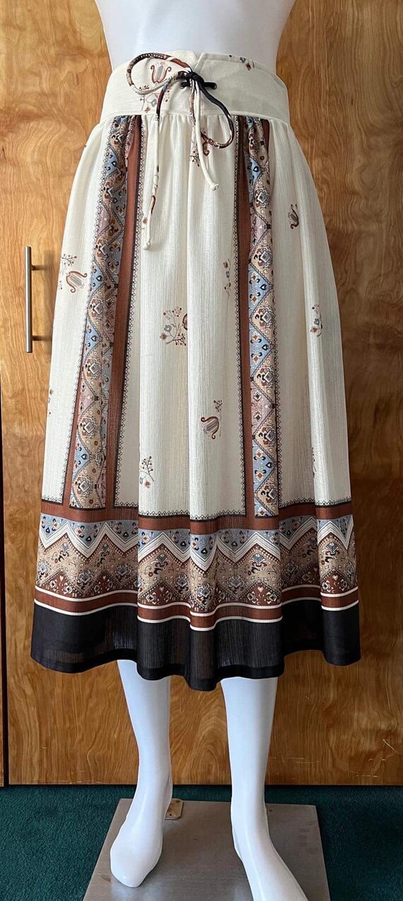Vintage 1970s prairie skirt corset waist border print… - Gem