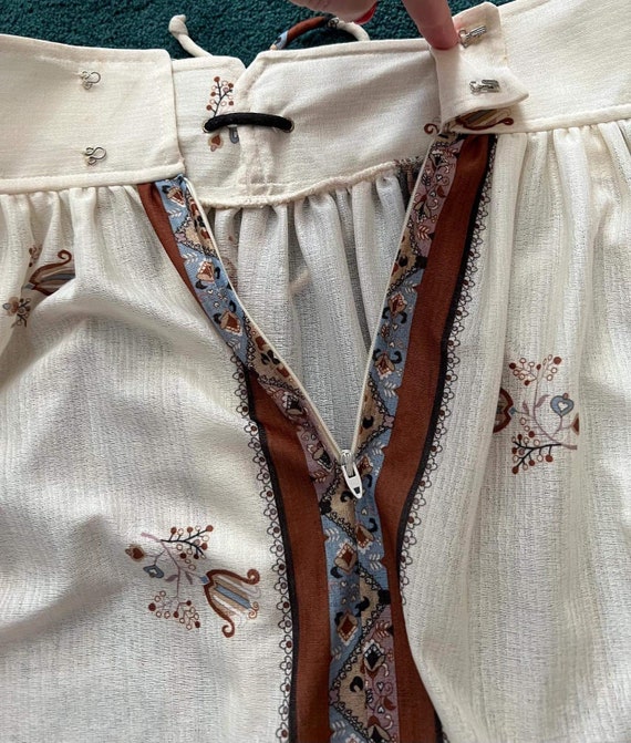 Vintage 1970s prairie skirt corset waist border print… - Gem