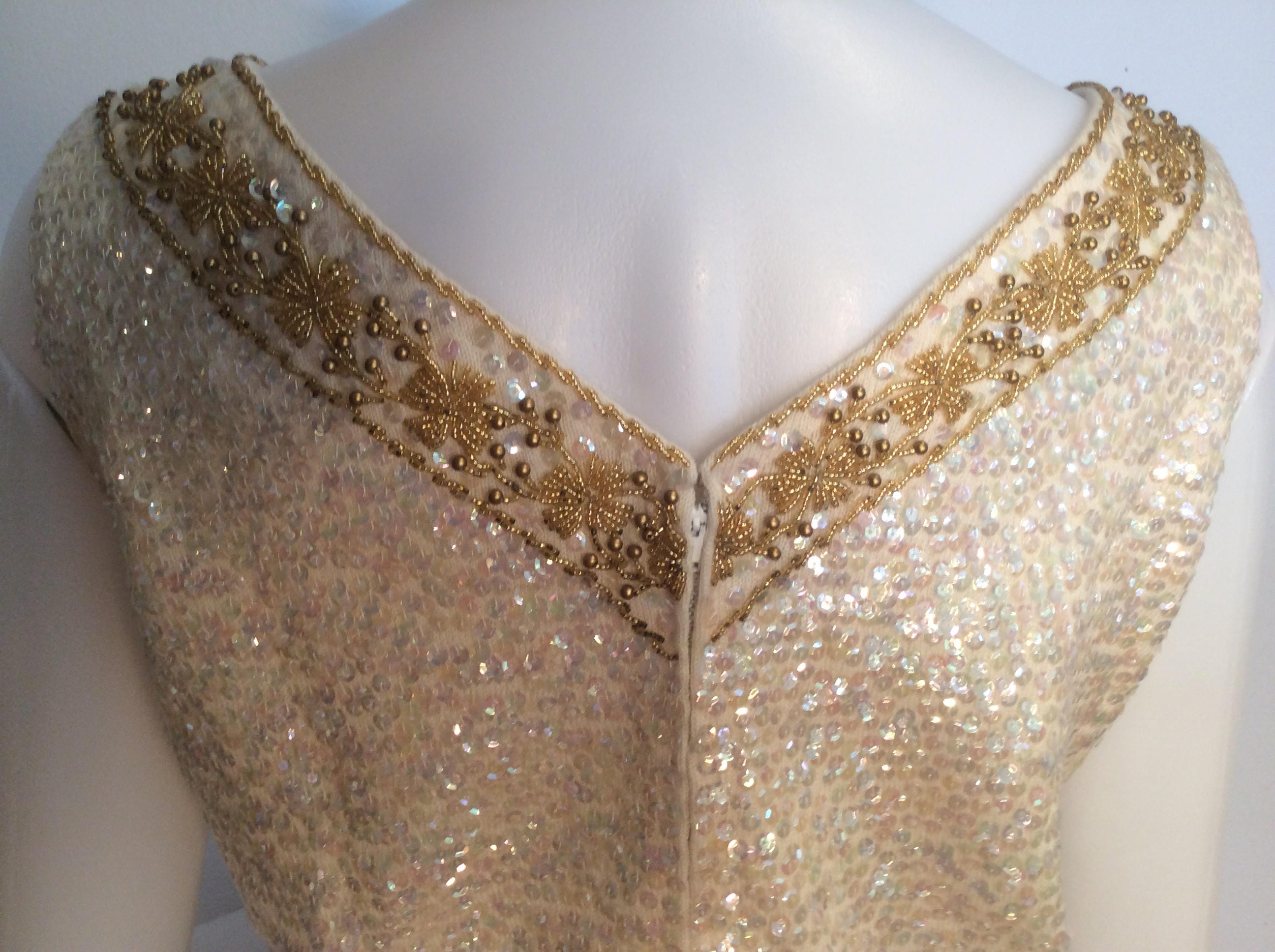 Sleeveless Gold Beaded and Sequin Top Vintage Size M White Rockabilly ...