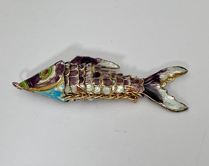 Vintage Cloisonné Articulated Fish Pendant Purple Enamel Large Fish ...