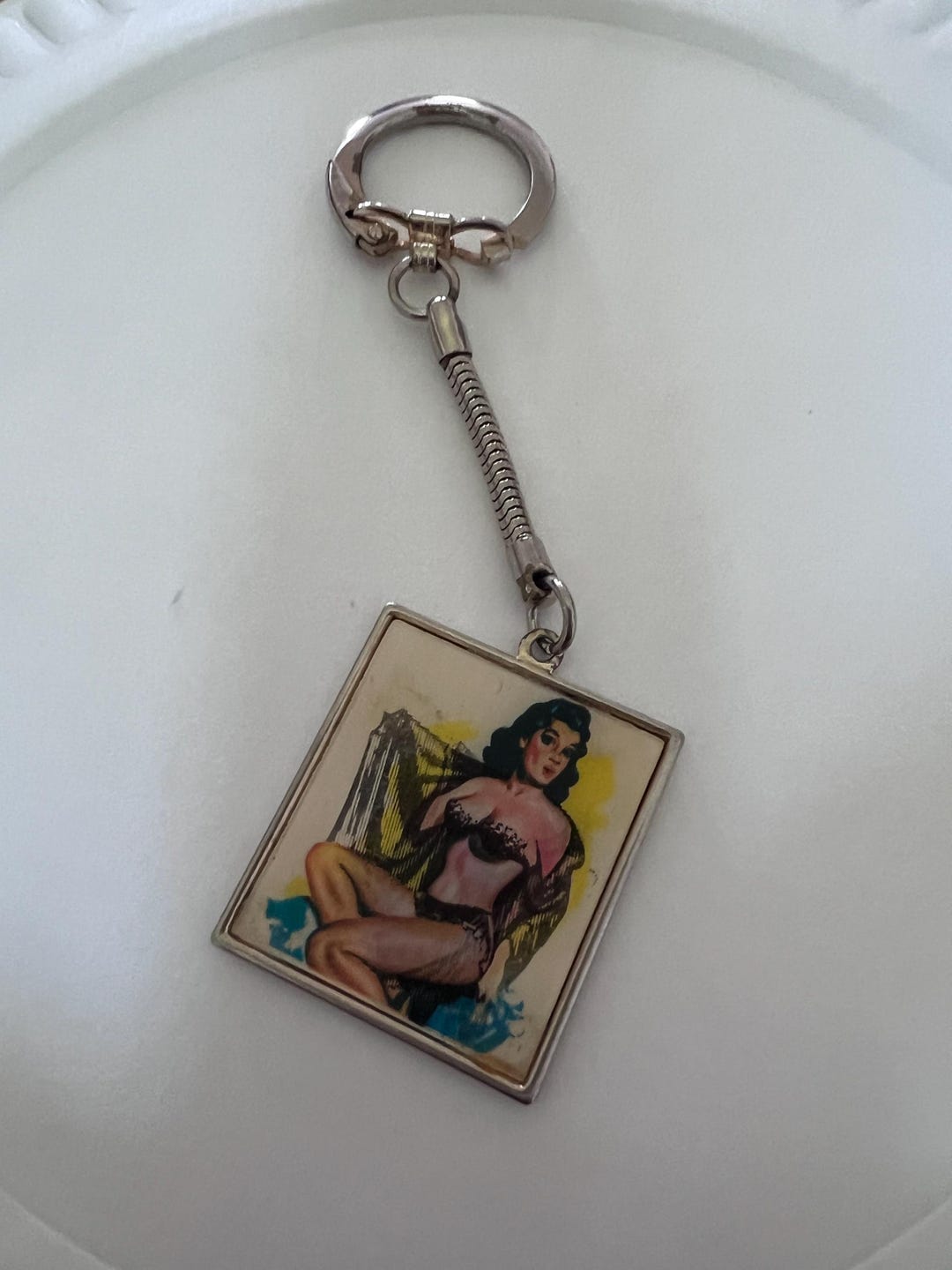 Vintage Pinup Keychain Lenticular Adult Content Brunette With Black ...