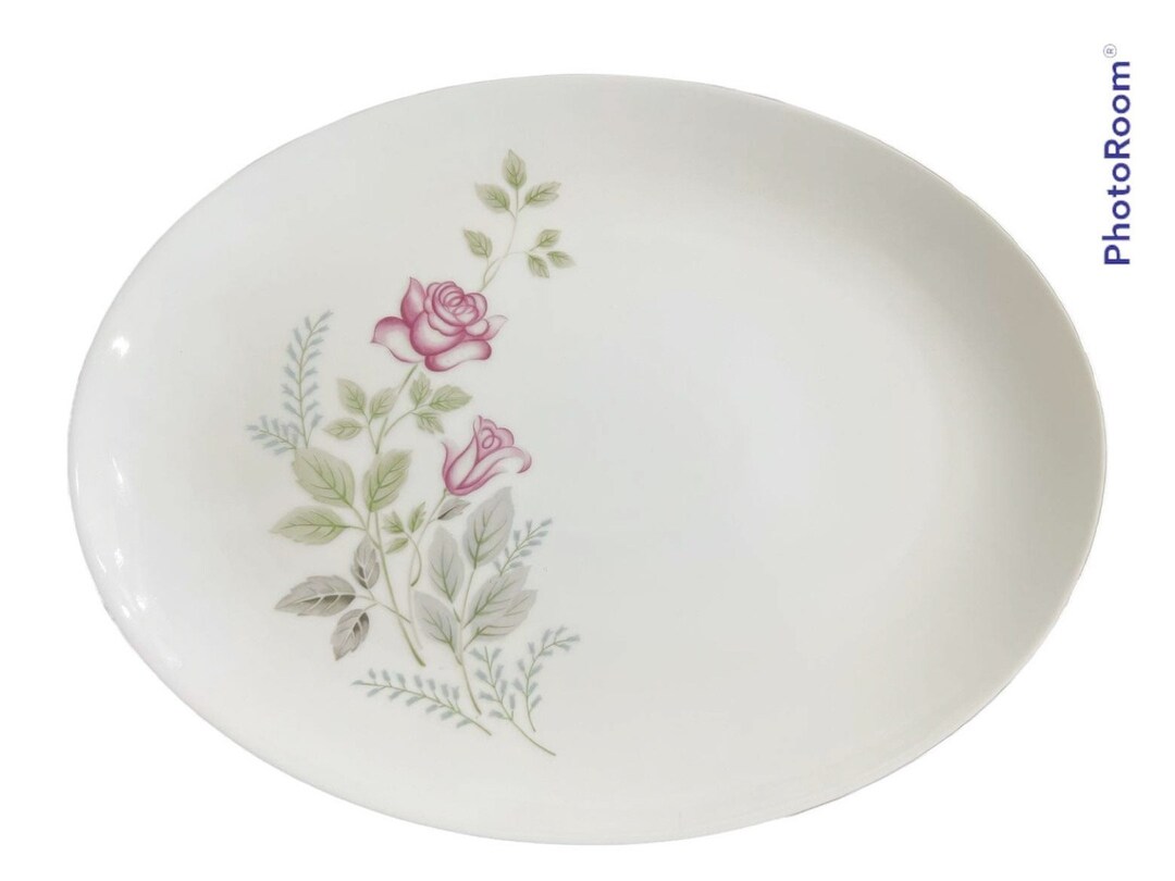 Summit Fine China Stem Rose Pattern Oval Serving Platter Pink Roses ...