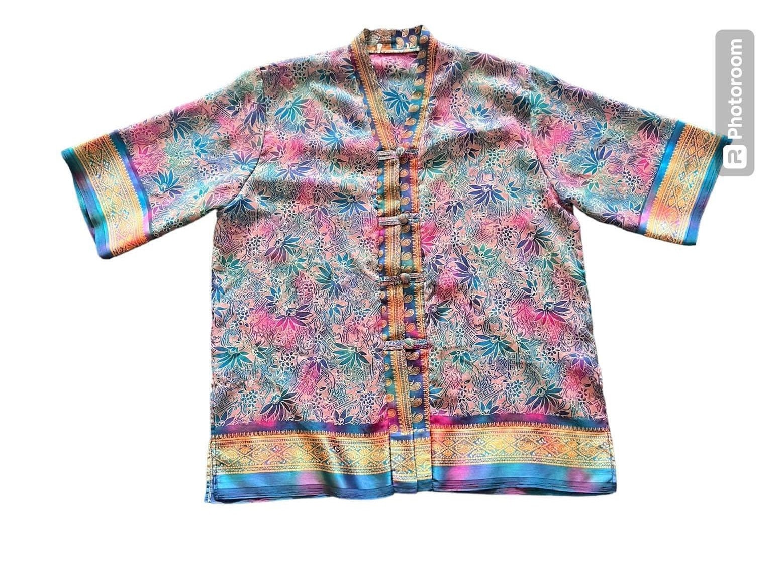 Asian Style Jacket Floral Print Semi Sheer Frog Closures Mandarin ...