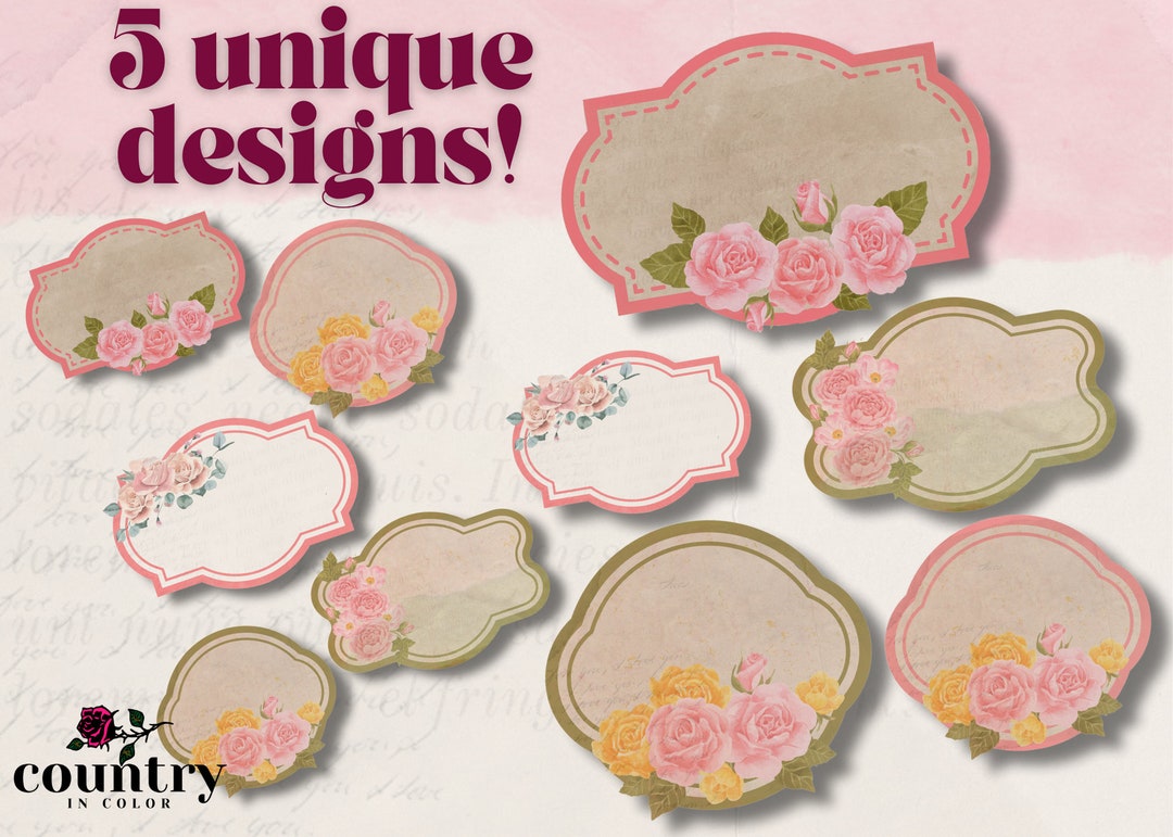 Vintage Shabby Chic Pink Roses Labels | Junk Journal | Printable Tags ...