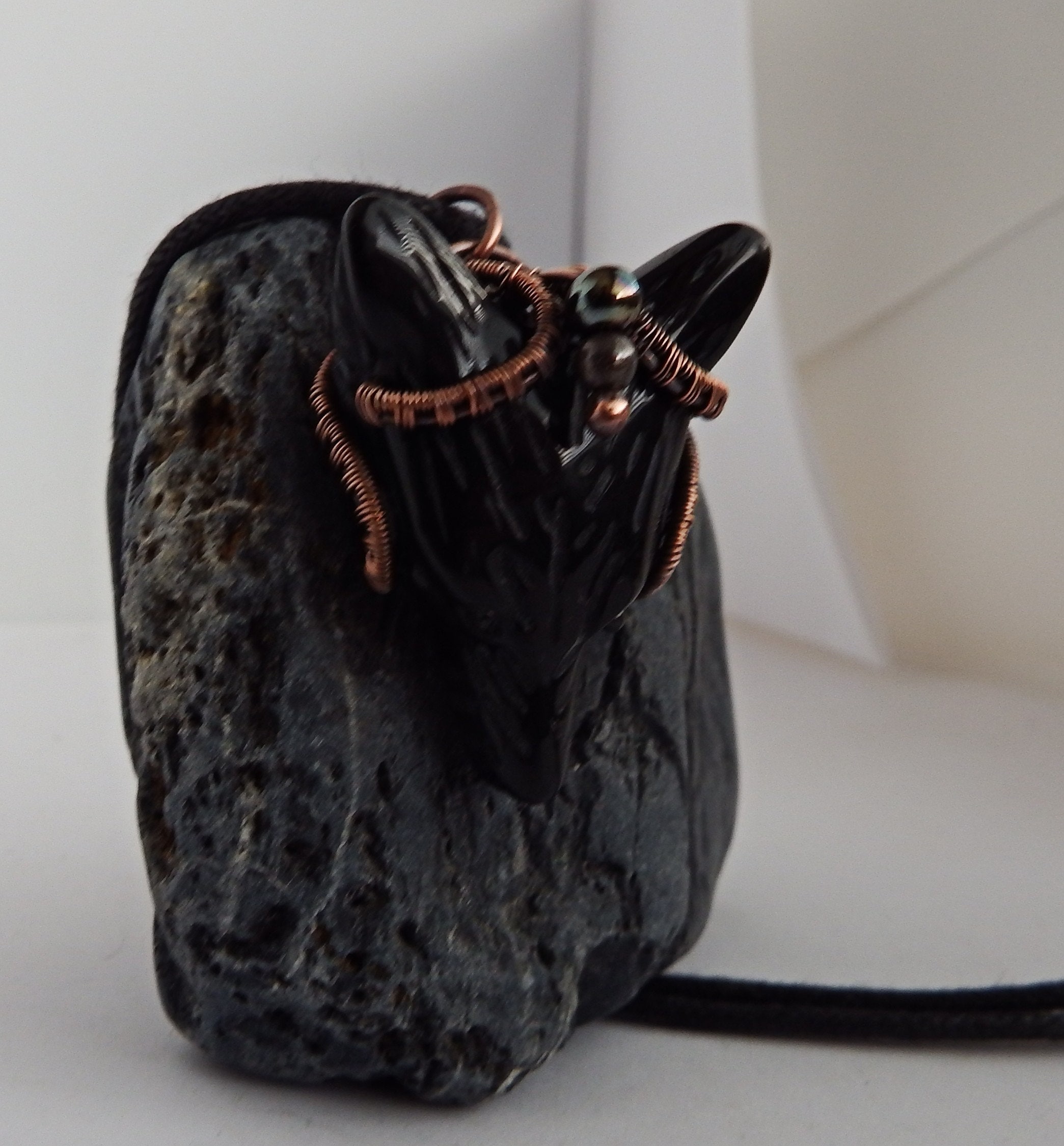 Black Obsidian Wolf Pendant, Wolf Head Necklace, Wire Wrapped Pendant ...