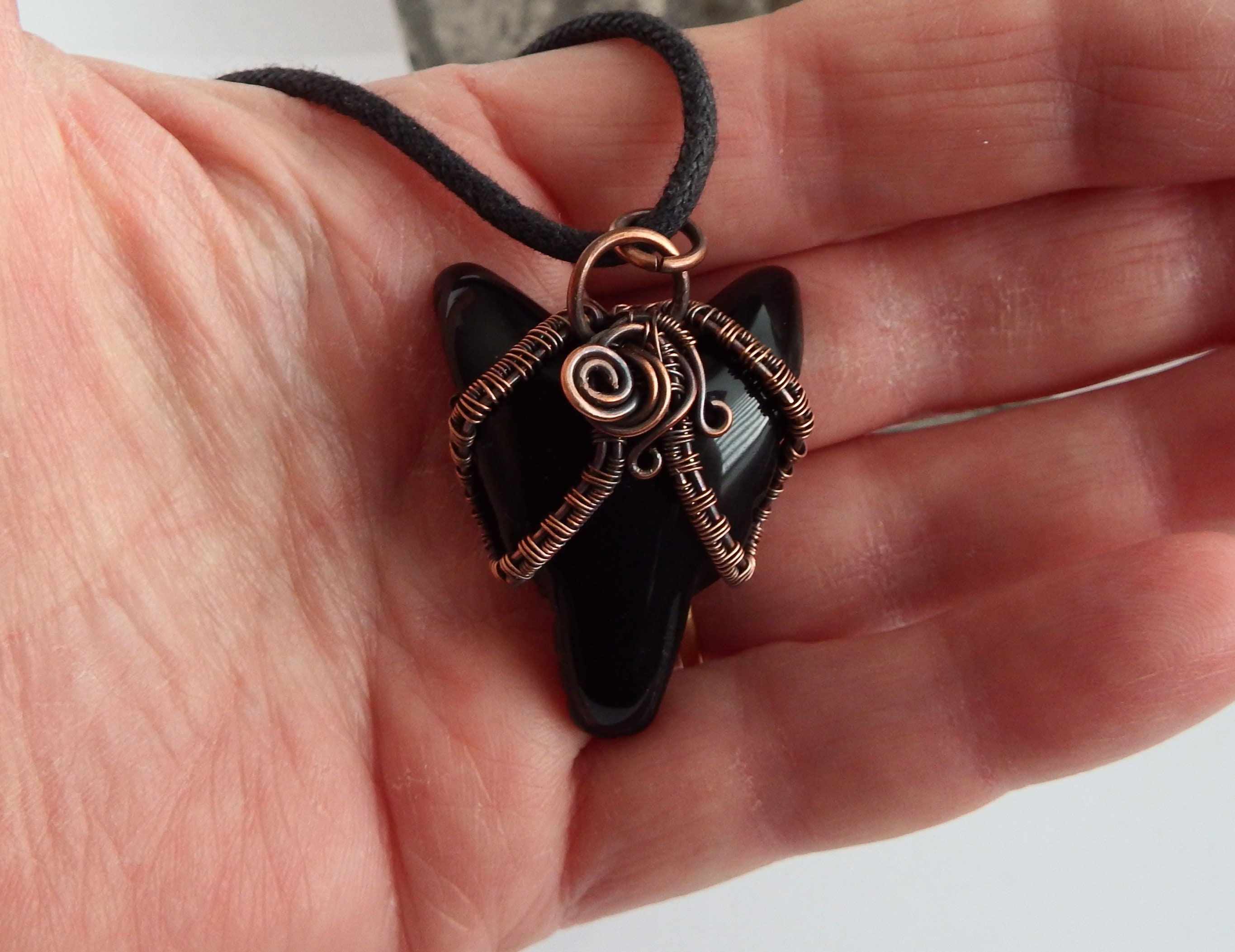 Black Obsidian Wolf Pendant Wolf Head Necklace Wire Wrapped - Etsy