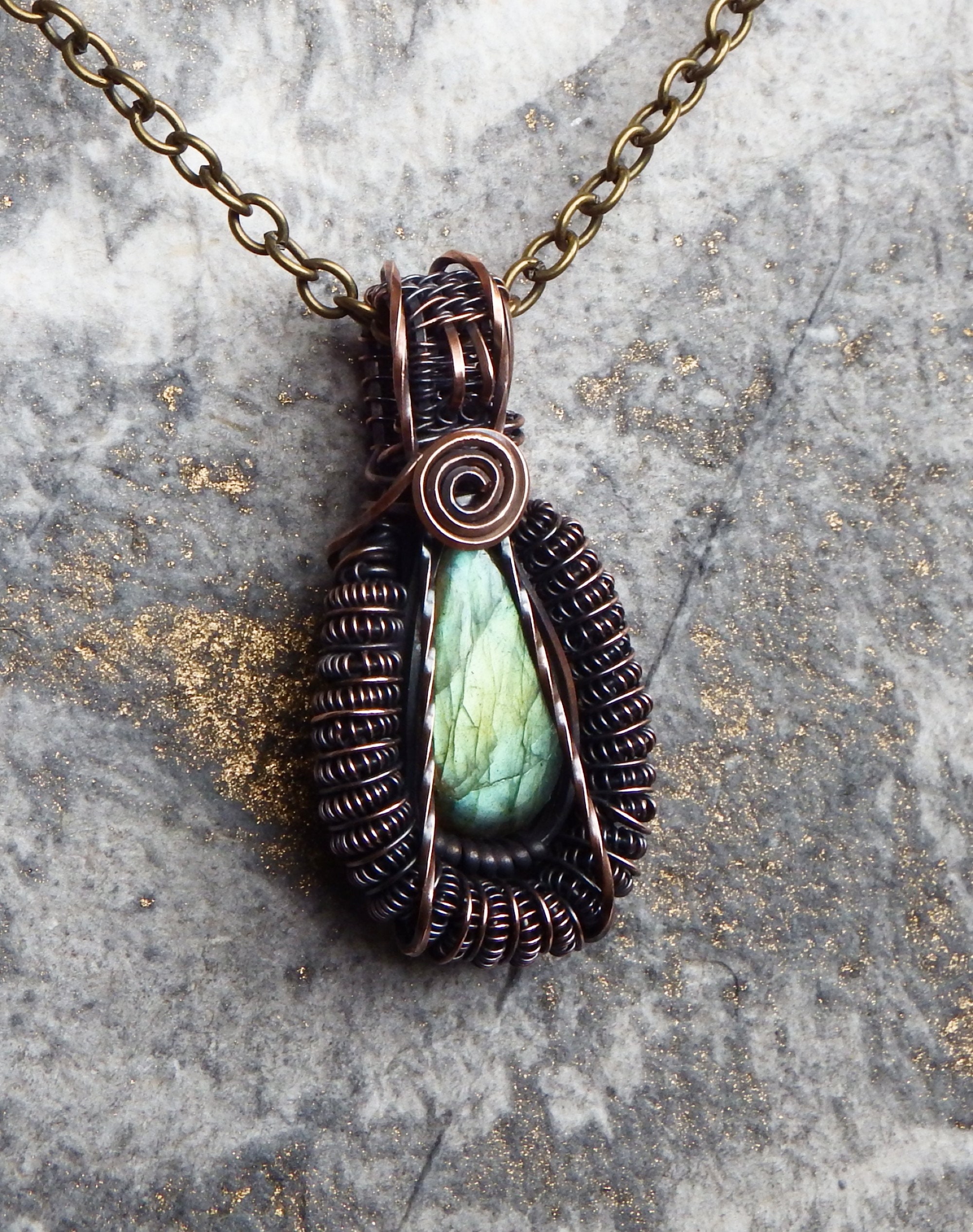 Wire Wrapped Labradorite Pendant Copper Heady Pendant Elven - Etsy