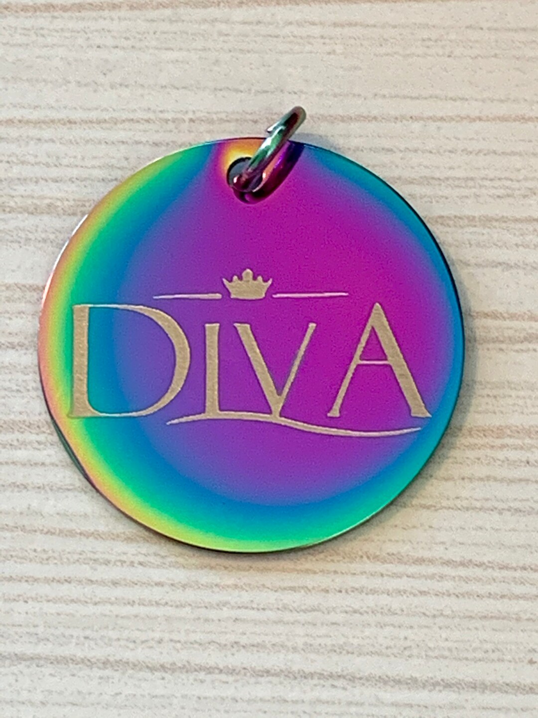 DIVA Stainless Steel Rainbow Colored Round Laser Engraved Charm ...