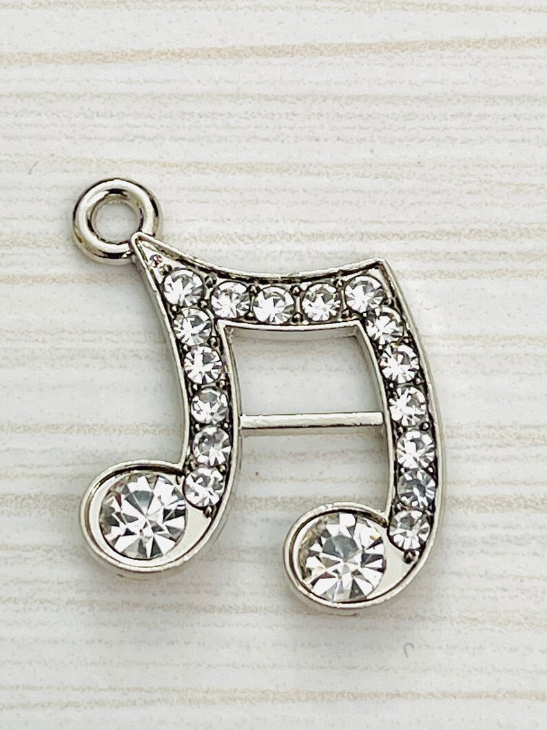 3 Rhinestone Music Note Charms Silver Tone Finish - Etsy
