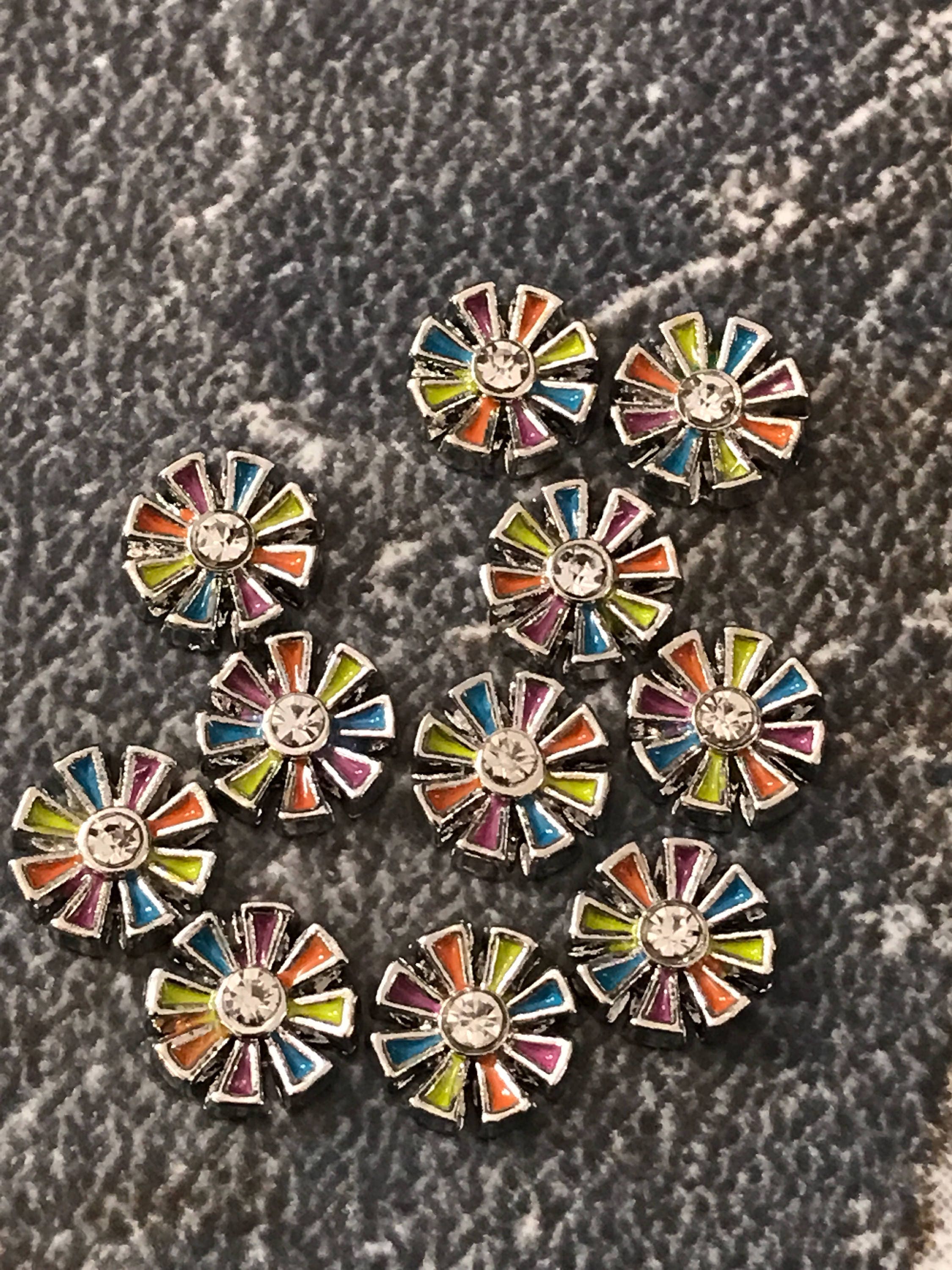 Rainbow Multi-colored Striped Flower - Rhinestone - Floating Memory ...