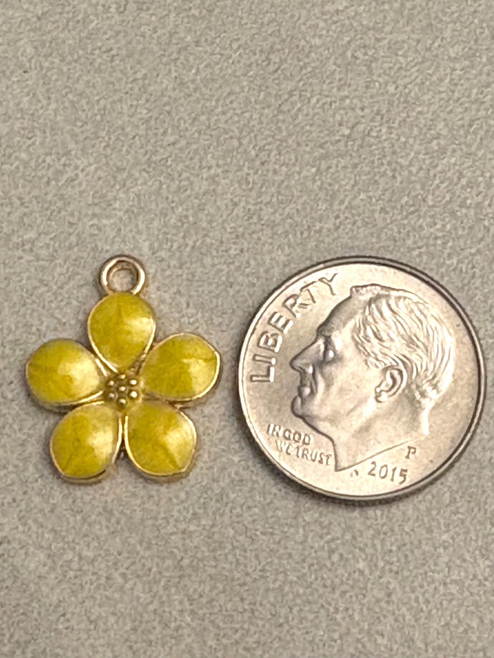 3 Dainty Yellow Enamel and Gold Tone Flower Charms - Pearlized Shiny ...