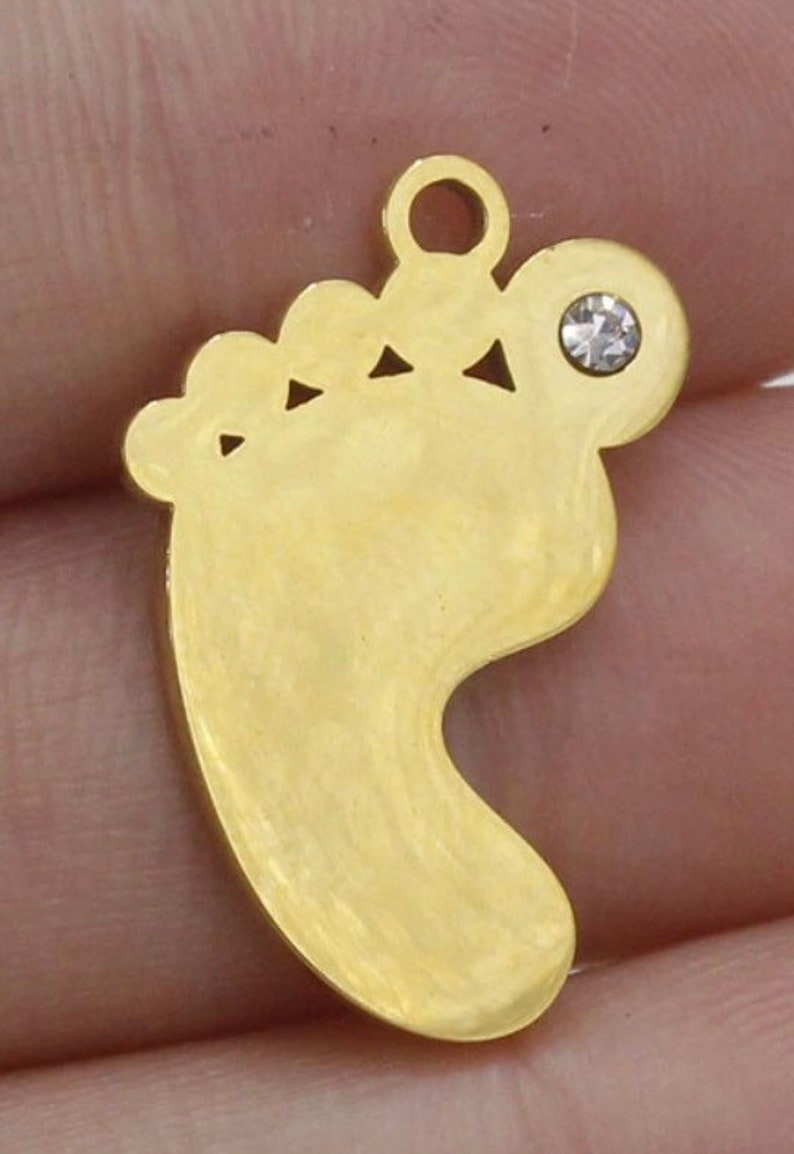 3 Shiny Baby Foot Charms - Stainless Steel Silver or Stainless Steel ...
