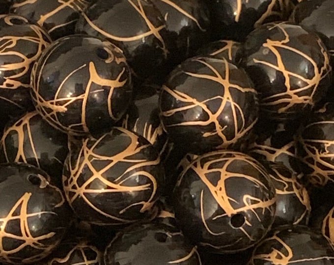 Set of 10 16mm Round Black With Gold Paint Style 2mm Hole - Etsy