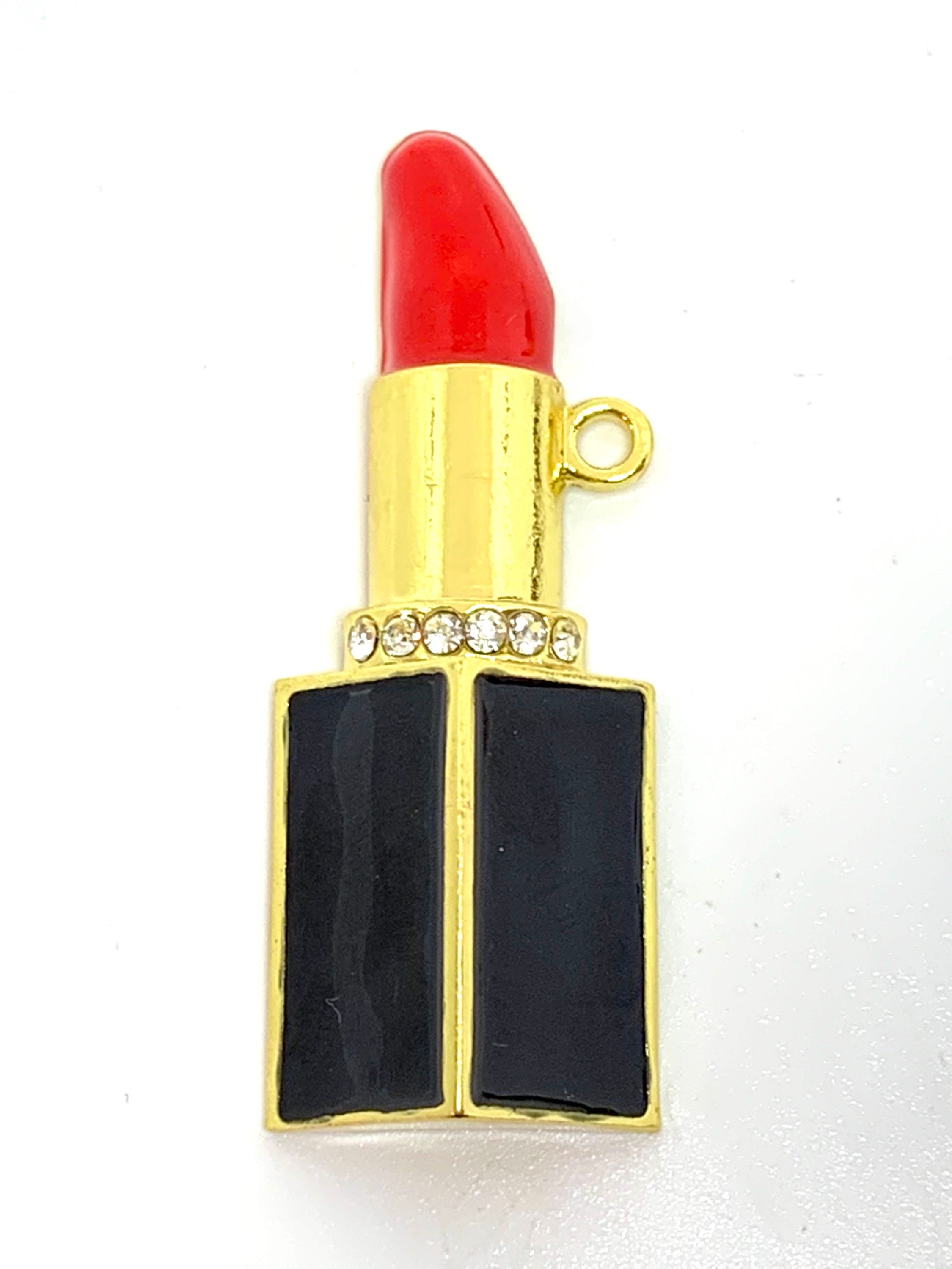 1 Large Black & Red Enamel Lipstick Charm - Pendant - Rhinestones ...