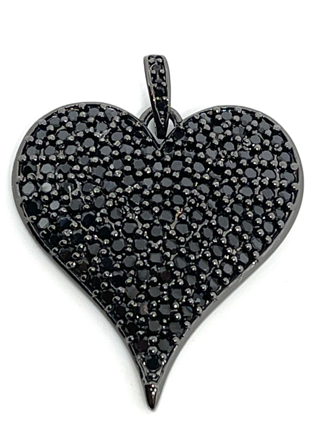 1 CZ Pave Black on Black Heart Charm Pendant - Black CZ Stones - Etsy