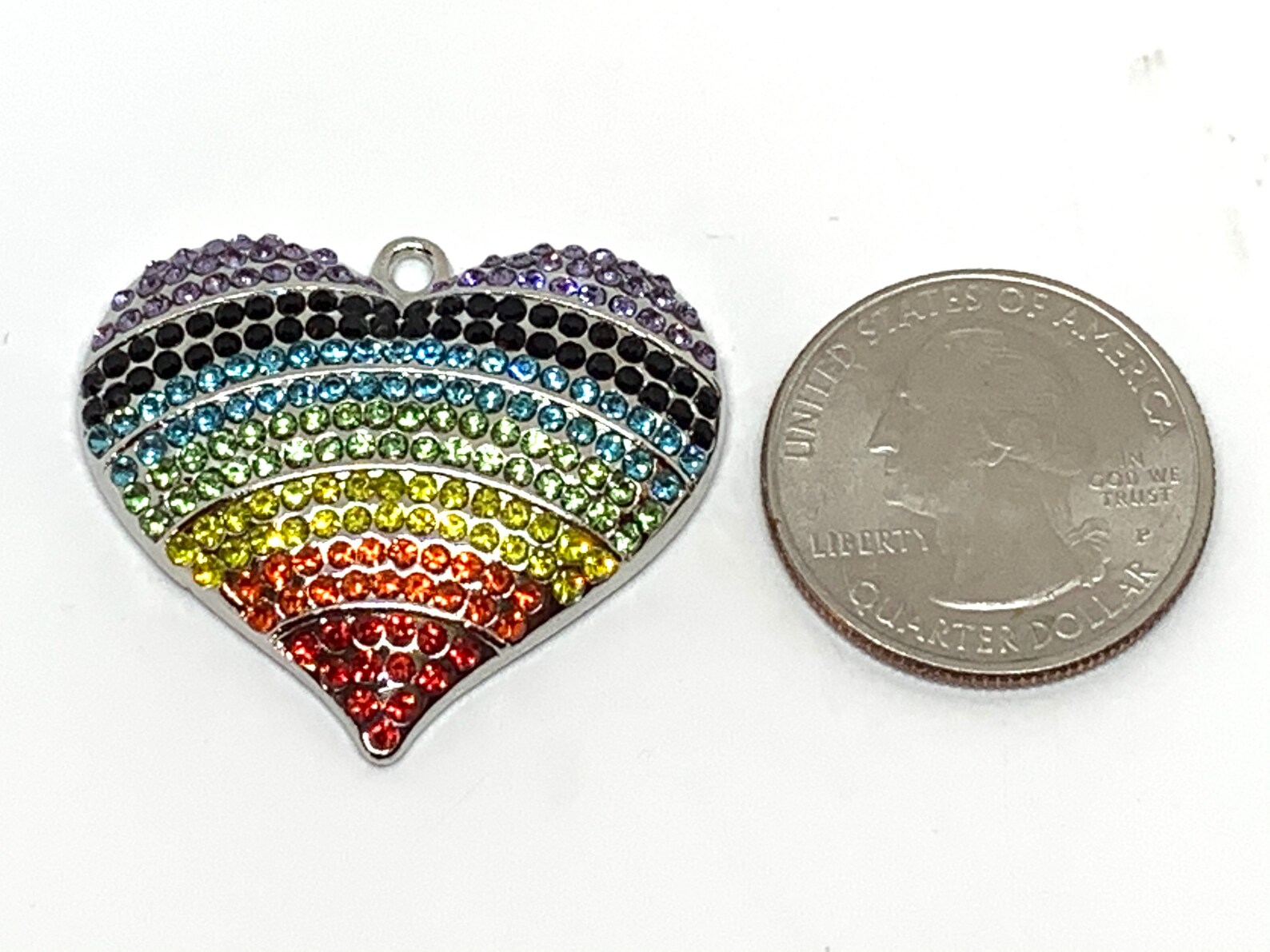 1 Large Multicolored Rhinestone Heart Pendant Charm Silver | Etsy