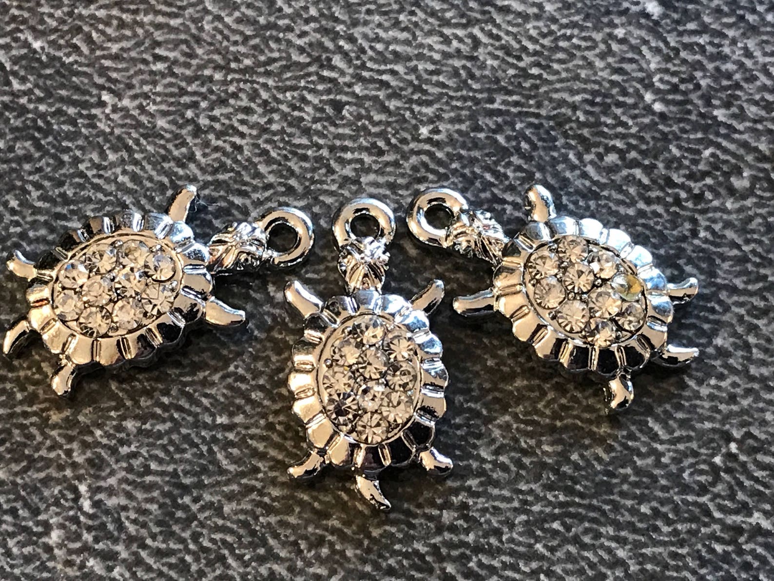 3 rhinestone turtle charms choose silver tone or gold tone | Etsy