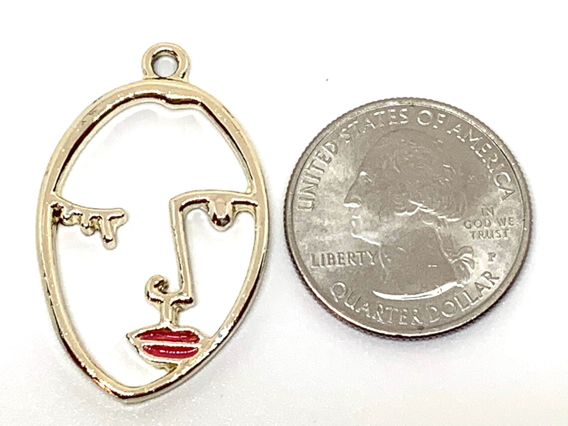 Woman's Face Pendant/charm Dark Pink Enamel Lips Gold - Etsy