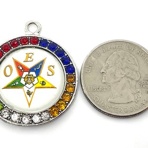 1 Round OES - Order of the Eastern Star Charm - Pendant - Silver Tone ...