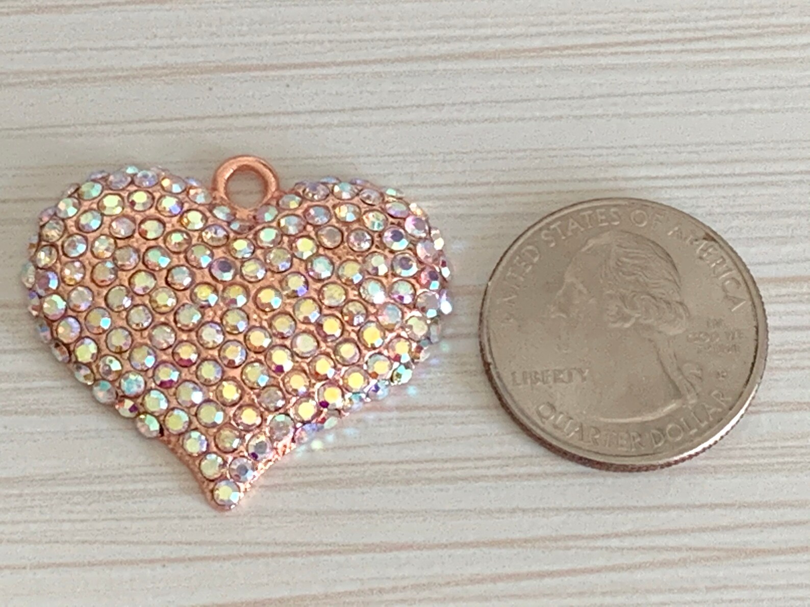 1 Large AB Rhinestones Rose Gold Heart Charm - Pendant - Etsy