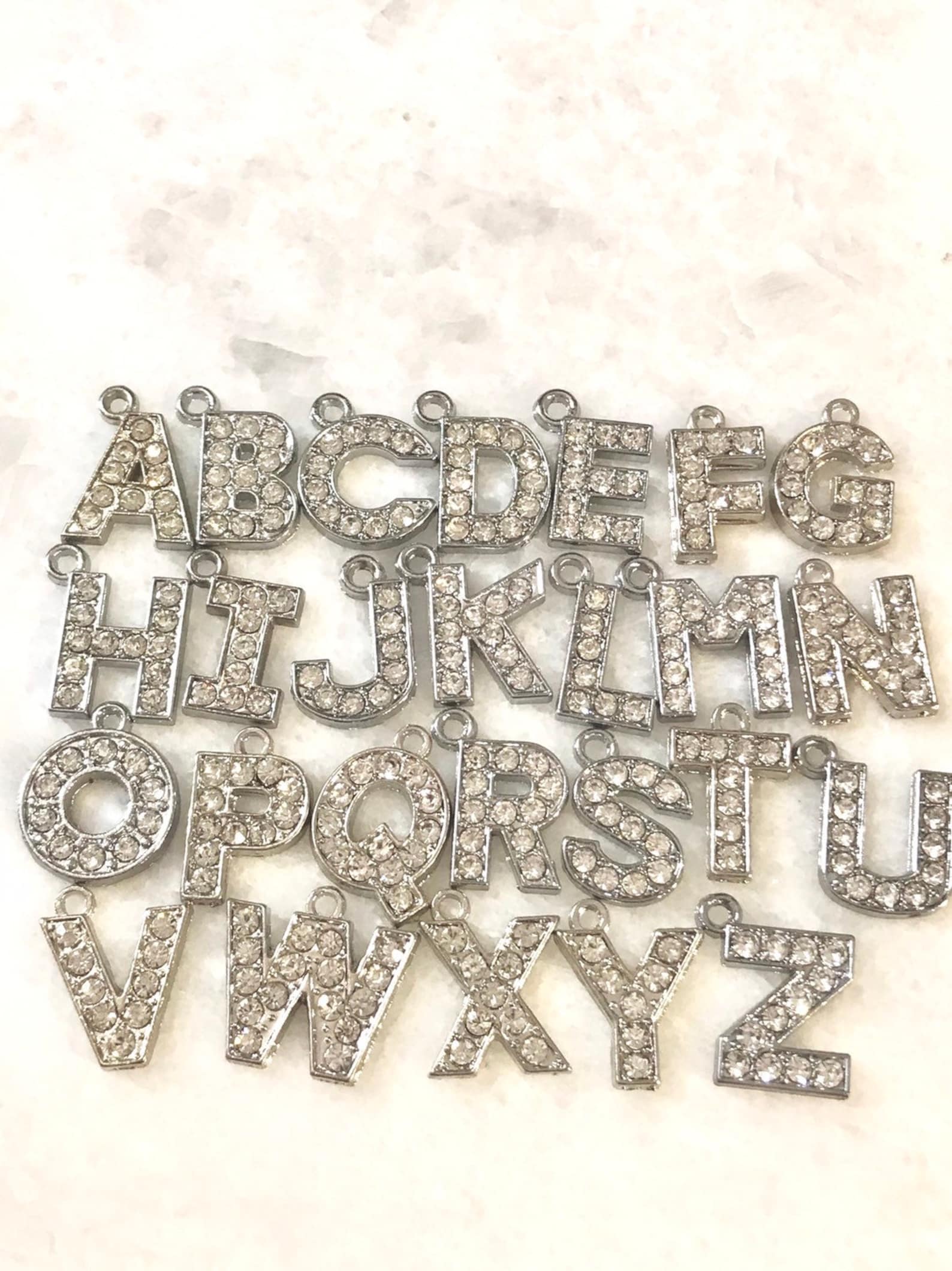 Rhinestone Alphabet Charms Silver Tone A to Z - Etsy