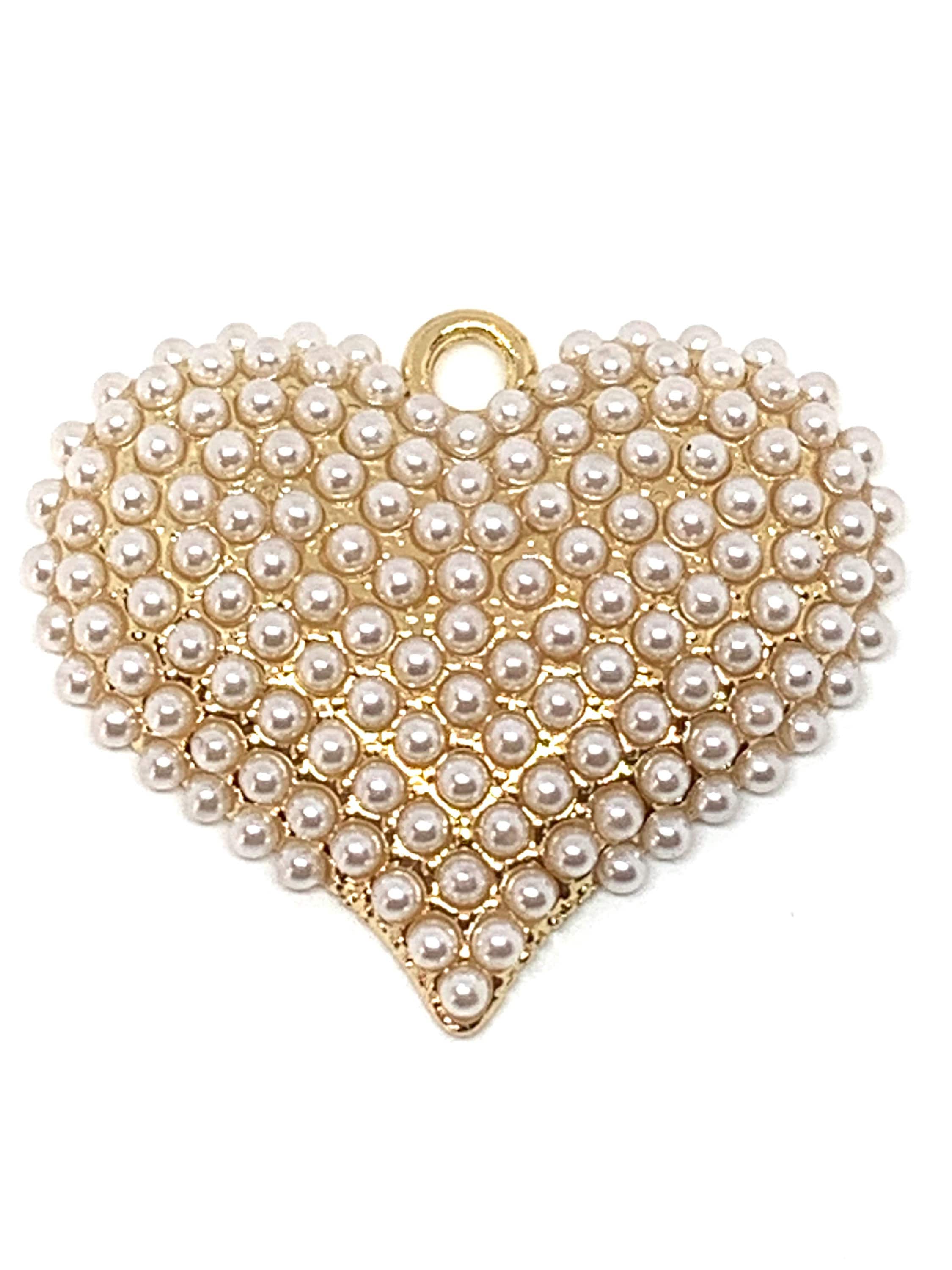 1 Large Pearl Heart Charm Pendant Gold Tone - Etsy