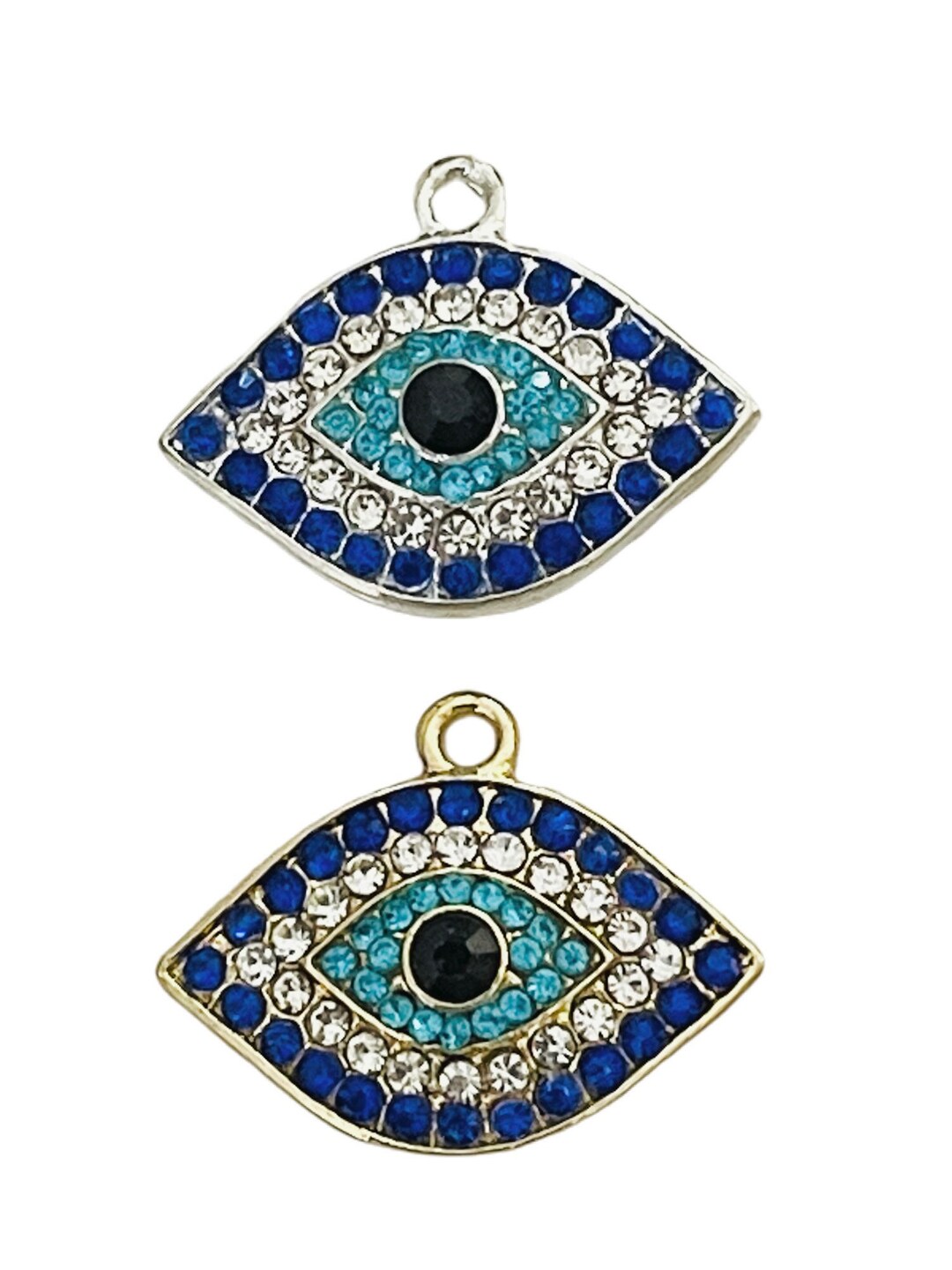 1 Rhinestone Evil Eye Charm- Gold or Silver - Shades of Blue ...