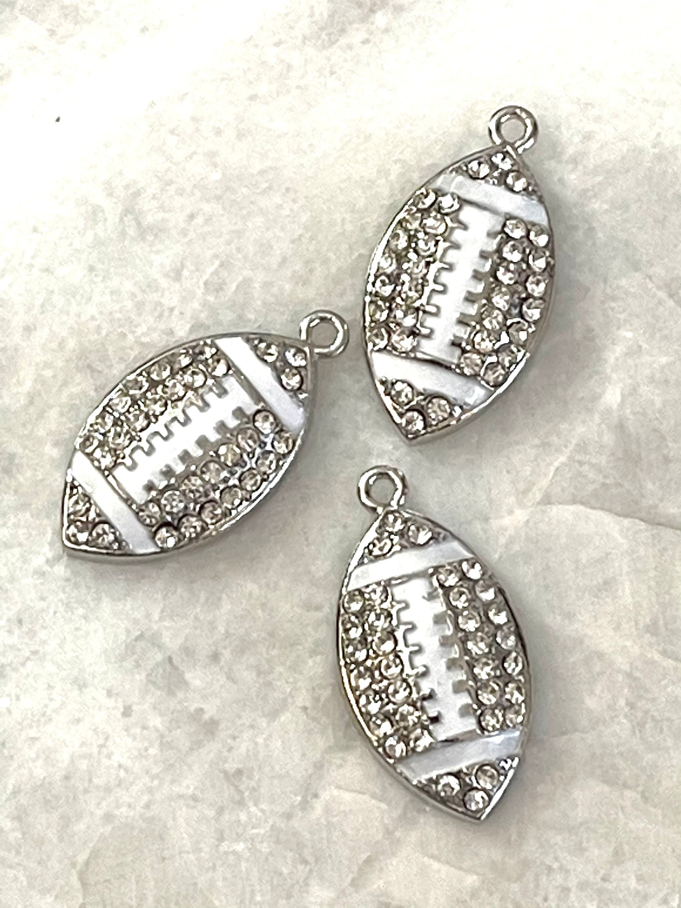 3 Rhinestone and White Enamel Football Charms - Sparkling - Silver Tone ...