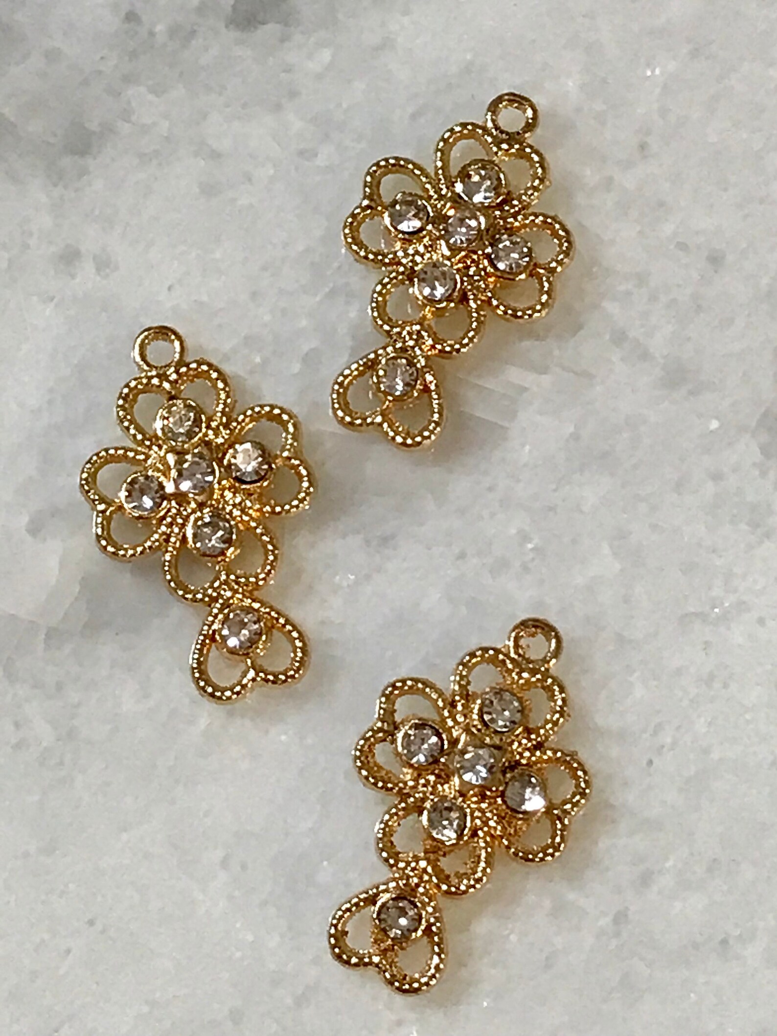 3 Ornate Gold Tone Crosses With Rhinestones - Filigree Open Design With ...