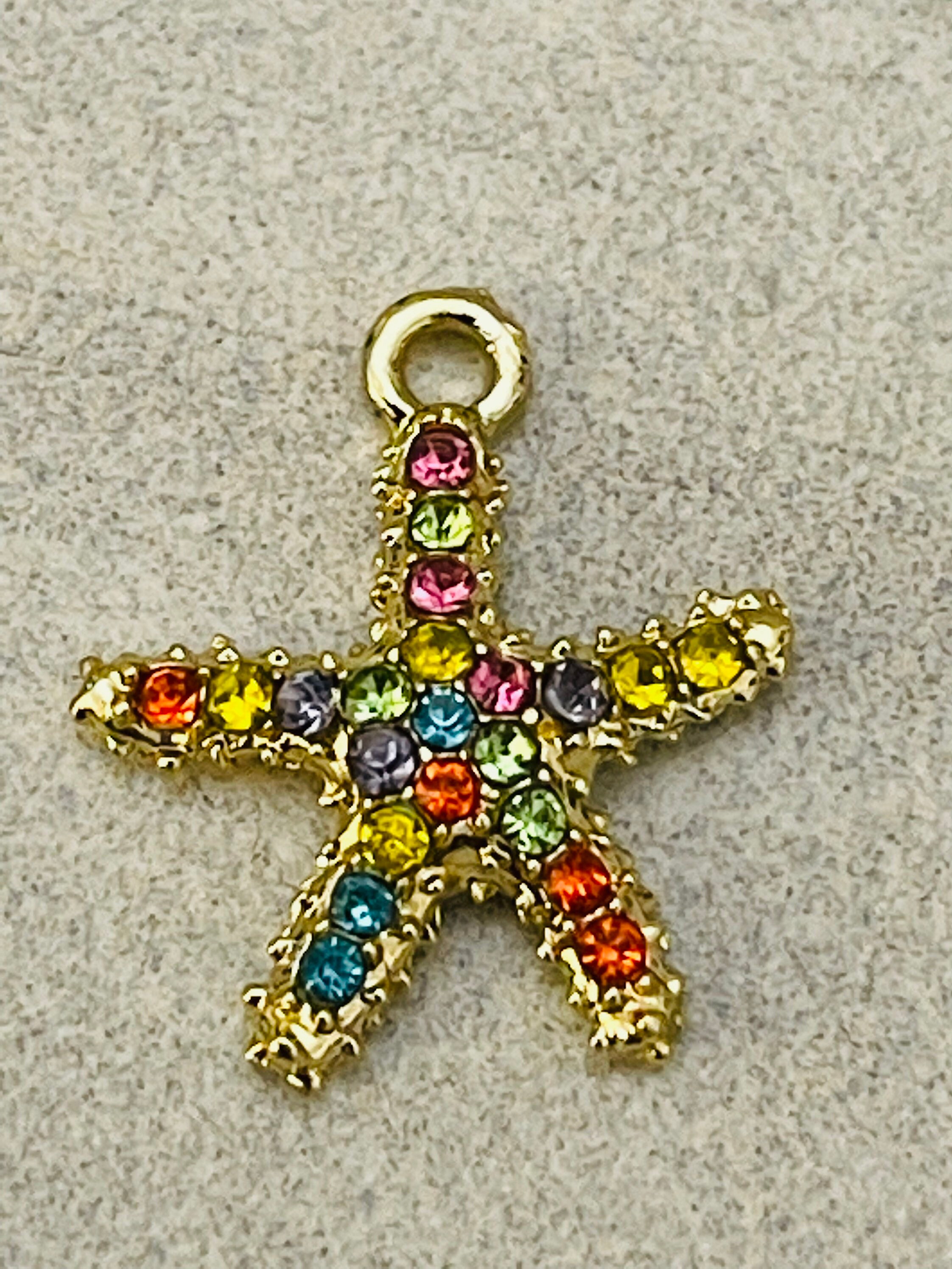3 Pretty Colored Rhinestone Starfish Charms - Multicolored Rhinestones ...
